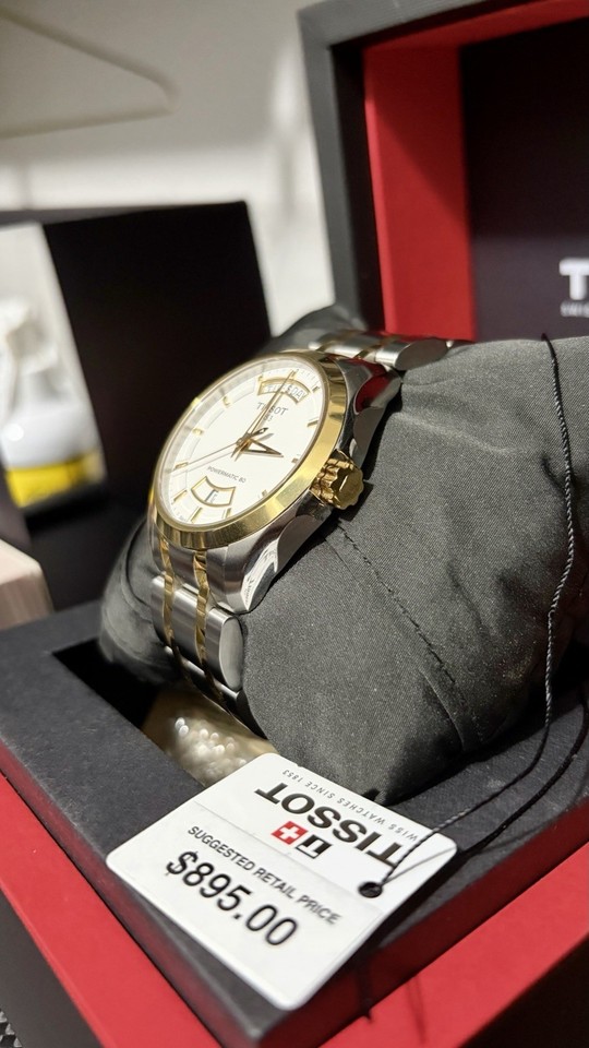 Tissot Couturier Two Tone Automatic Day Date Silver Gold White Dial Men ...