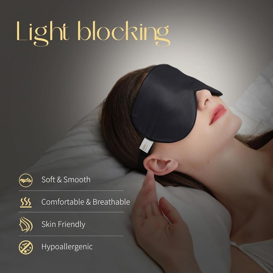 Adjustable 100% Mulberry Silk Sleep Mask, Ultra Soft & Breathable ...