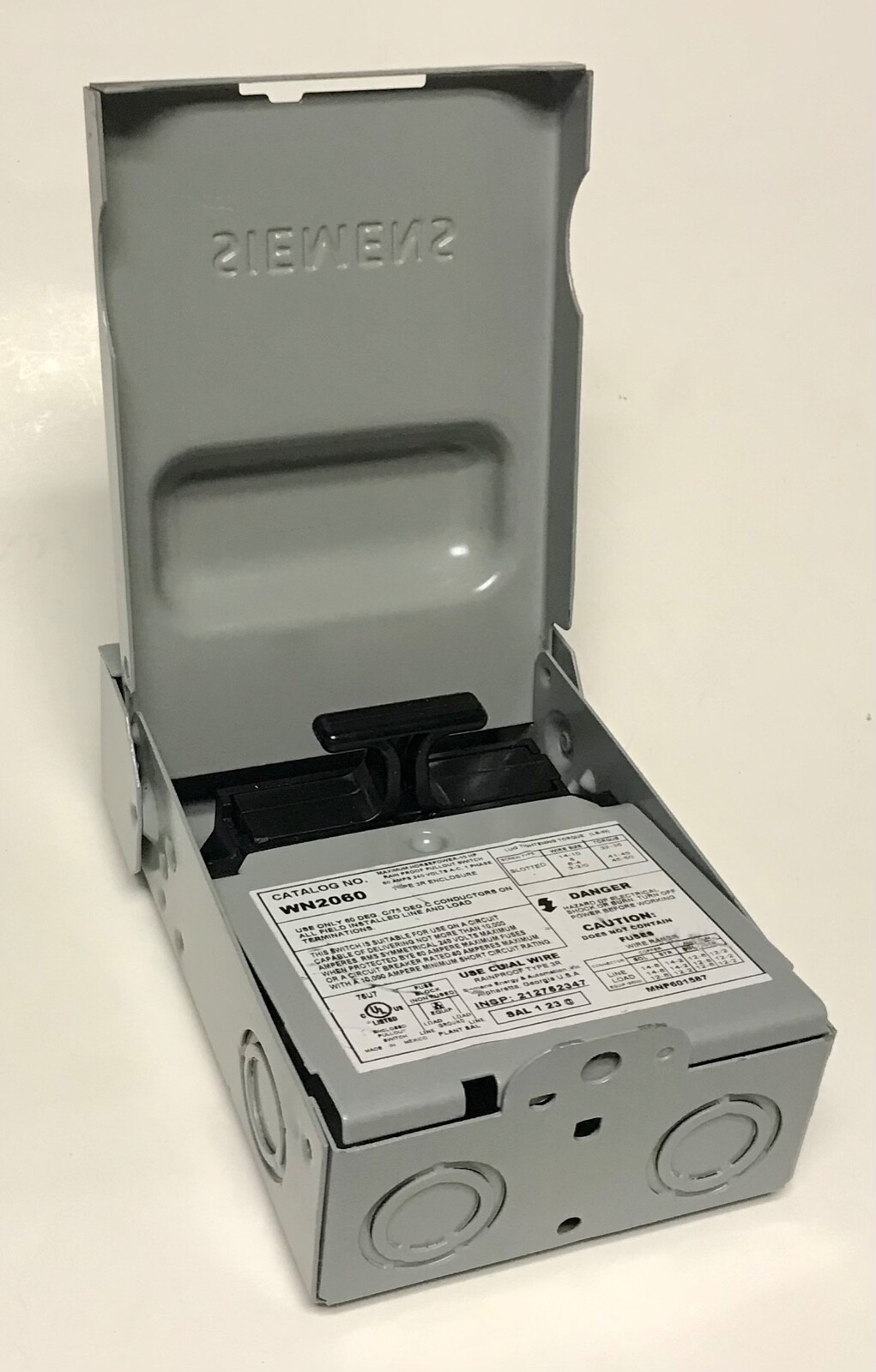 SIEMENS WN2060 Nema 3R Outdoor 60 AMP 240 VAC Pull Out Disconnect ...