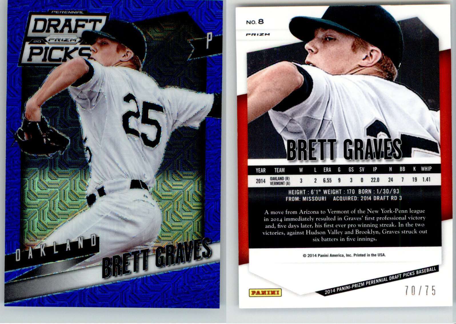 Brett Graves 2014 Prizm Draft Picks Blue Mojo #8 /75 Athletics EX Back ...