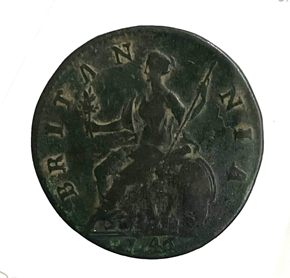 1746 Great Britain 1/2 Penny King George II (Old Bust) Copper Coin KM ...
