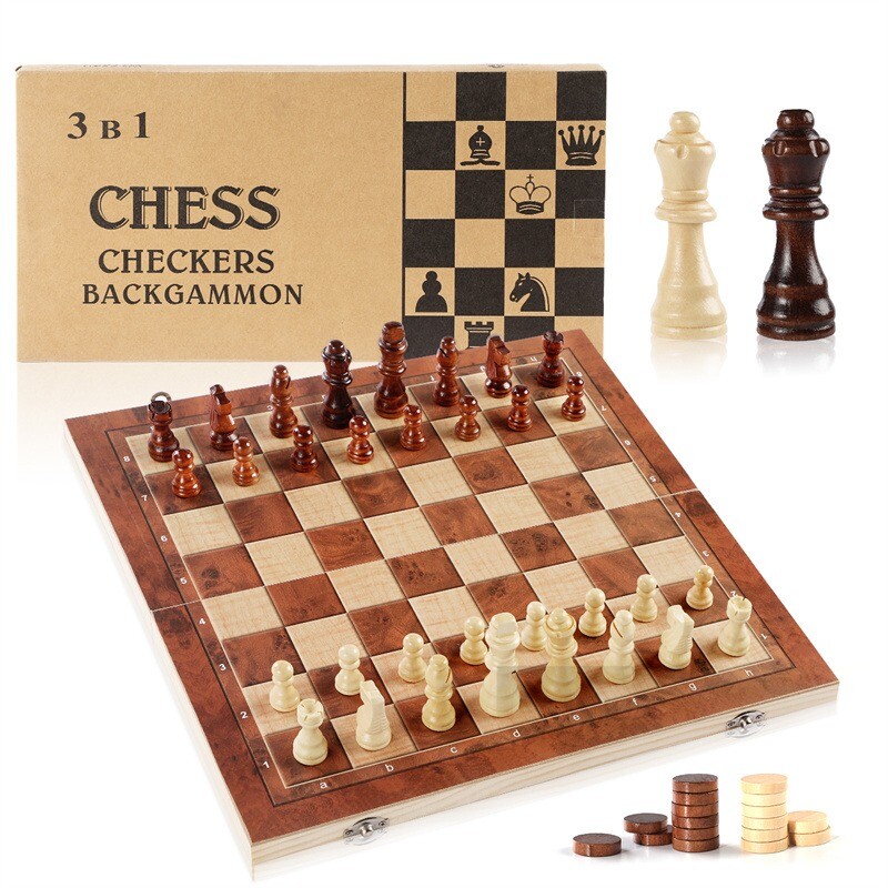 Large Chess Wooden Set 24-39CM Folding Chessboard Pieces Wood Board ...