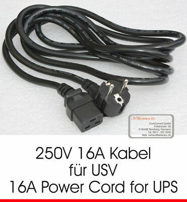 16A STROMKABEL POWER CABLE MIT IEC320 IEC320/C19 PLUG FÜR UPS USV ...