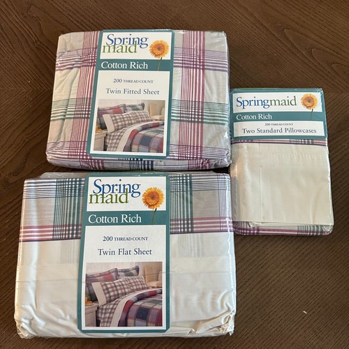 Vintage Springmaid Cotton Rich Twin Flat Sheet NEW Scotts Plaid Pink ...