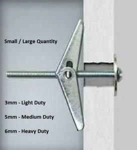 SPRING TOGGLE FIXINGS PLASTERBOARD SCREW HOLLOW CAVITY WALL ANCHORS ...