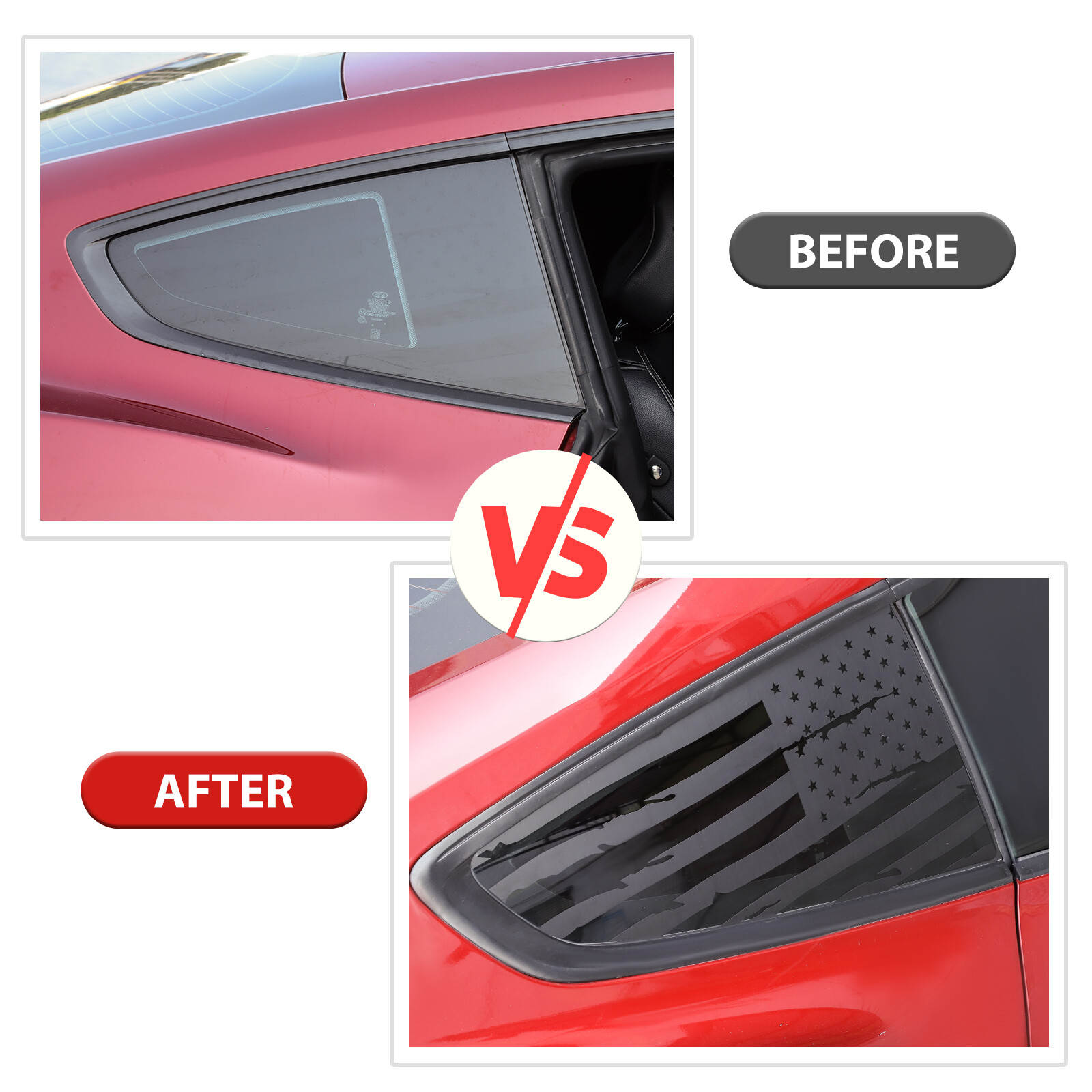 2PCS Exterior Rear Window Decor Sticker US Flag Trims For Ford Mustang ...