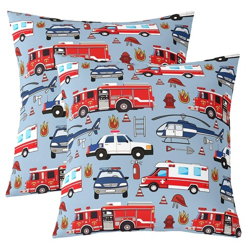Police Car Throw Pillow Covers 18"x18" Set of 2 Soft Fire Truck ...