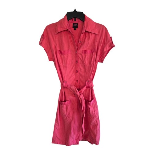 Bebe Linen Shirt Dress Sz M Women Pink Button Up Belted Minimalist | eBay