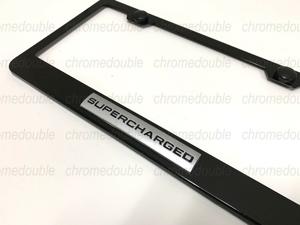 1pc 3D "LR SUPERCHARGED" BLACK Stainless Steel License Plate Frame w ...