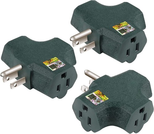 3-Outlet Grounding Adapter, Plug Extender Heavy-Duty Grounded Power Tap ...