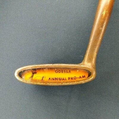 Rare Brass Odessa Axaline Annual Pro-Am Putter Leather Grip Golf Club ...