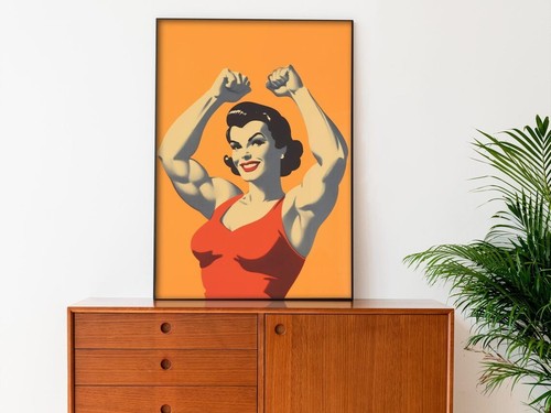 Retro Gym Strong Girl Female Weightlifter Bodybuilding Wall Art Canvas ...