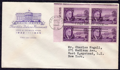 1945 3c FDR Memorial (Scott 932) - Farnam Plate Block FDC OX49 | eBay