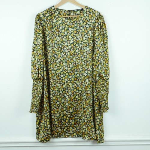 Zara XL Dress Puffer Sleeve Yellow Floral Mini Bloomcore Cottagecore ...