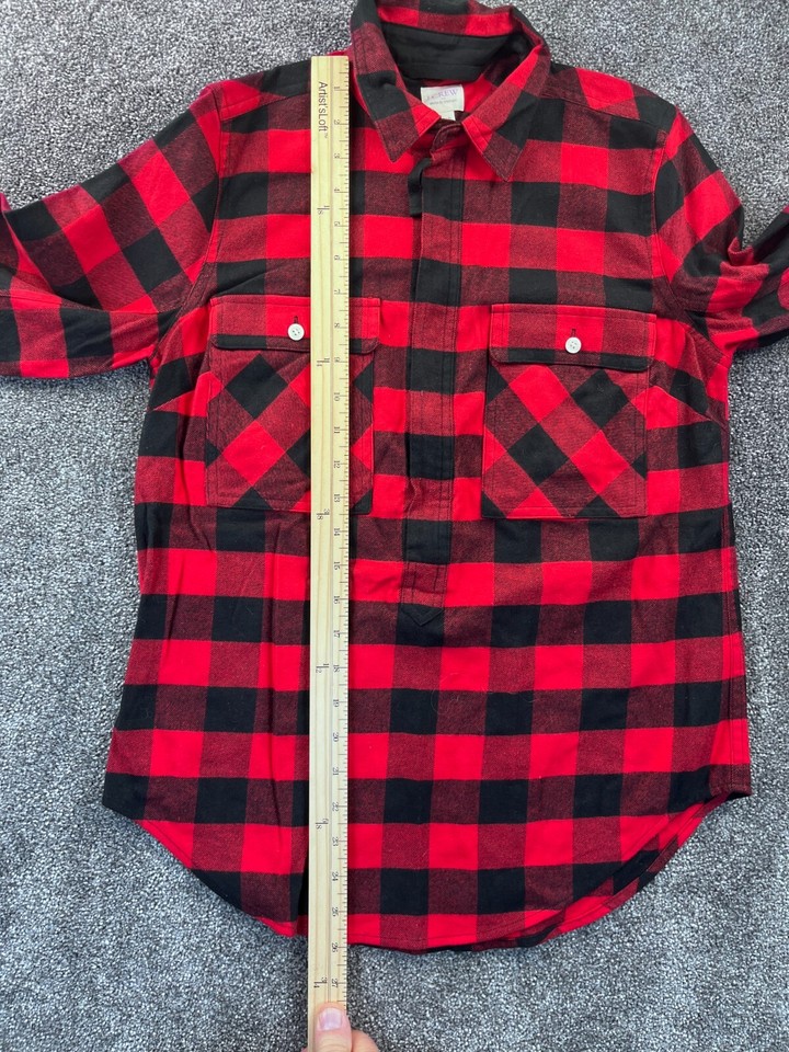 J.Crew Shirt Womens XXS Plaid Flannel Front Zip Pocket Long Sleeve Red ...