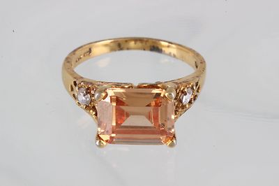 GOLD OVER STERLING UTC ORANGE & CLEAR STONES RING SIZE 7 925 FINE 7374 ...