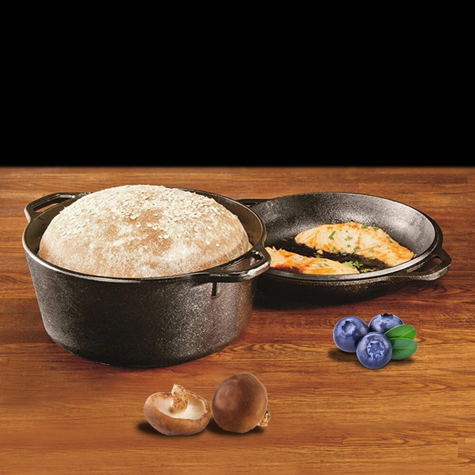 Cast Iron Casserole Pot Pan Cooking Camping Stew Dutch Oven Stockpot ...