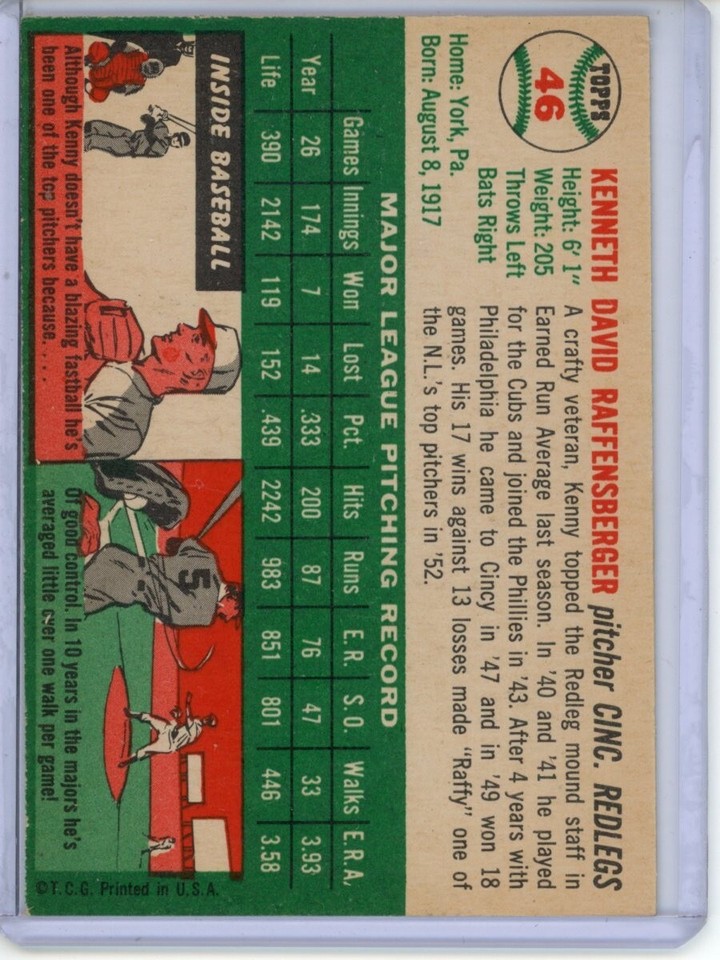 1954 Topps Ken Raffensberger baseball card, #45 in the set VG-EX or ...