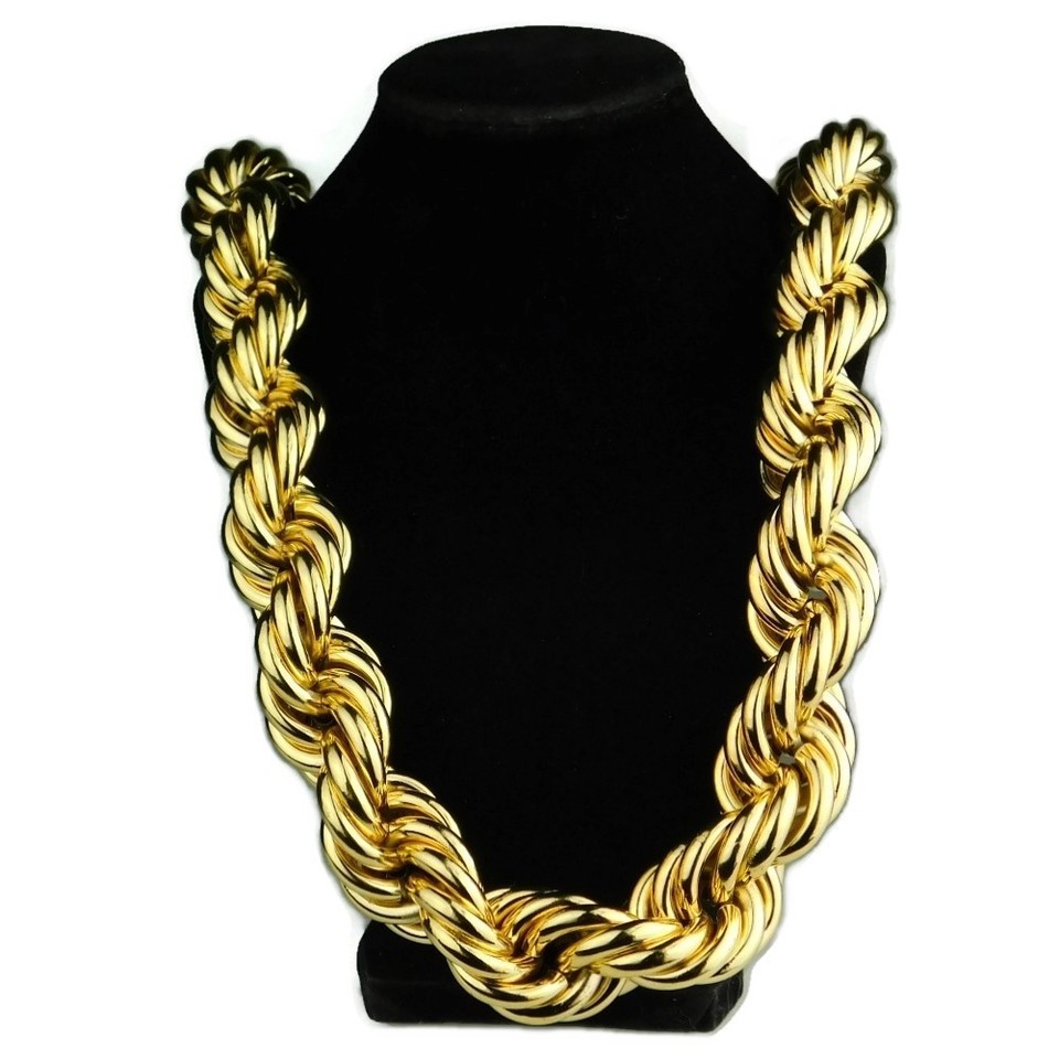 Huge Mens 14k Gold Plated Chain Hollow Rope Dookie 30MM x 36" Hip Hop ...