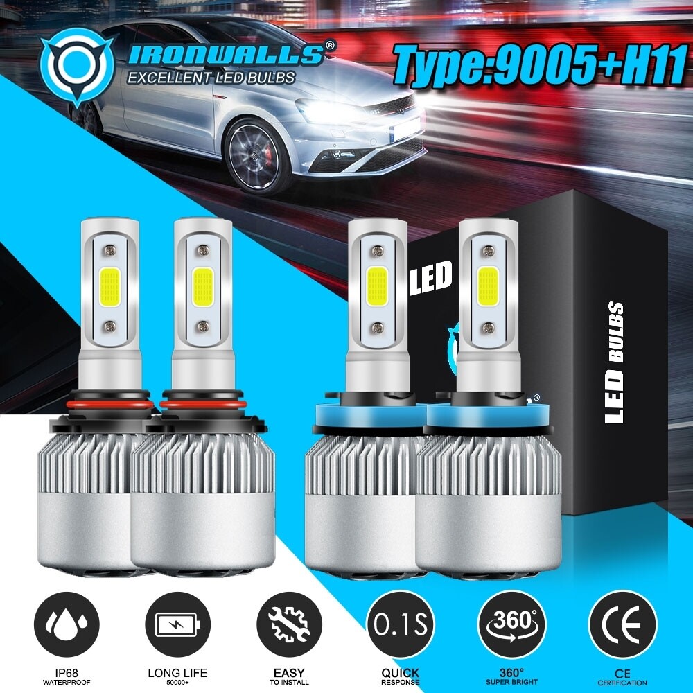 9005 + H11 6000K 4000W 600000LM Combo LED Headlight Kit High Low Light ...