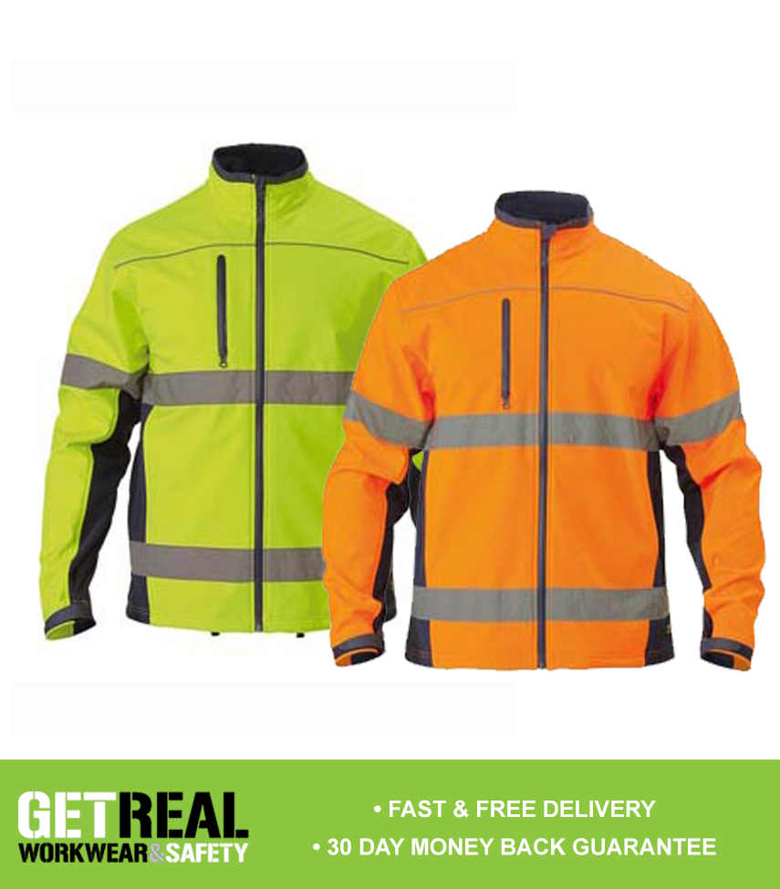 Bisley - Men's Soft Shell Jacket with 3M Reflective Tape Orange Yellow ...