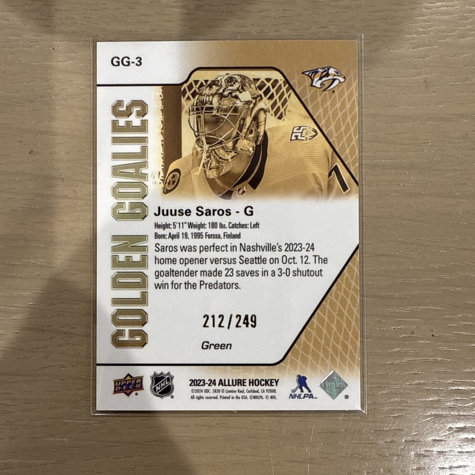 2023-24 Upper Deck Allure - Golden Goalies Juuse Saros #GG-3 Green /249 ...