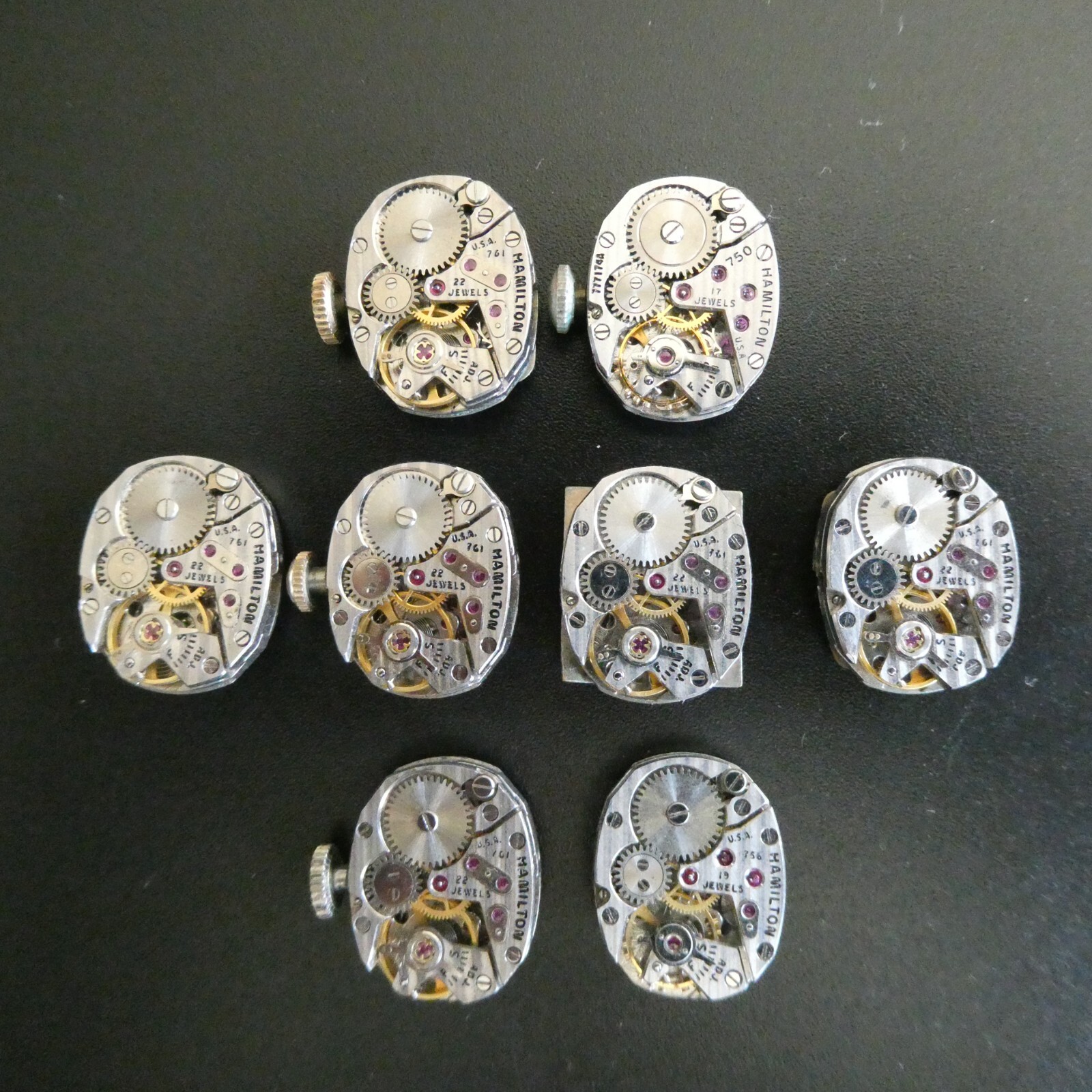 Lot of 8 Hamilton Wristwatch Movements Cal. 750, 756, 761 for Parts ...