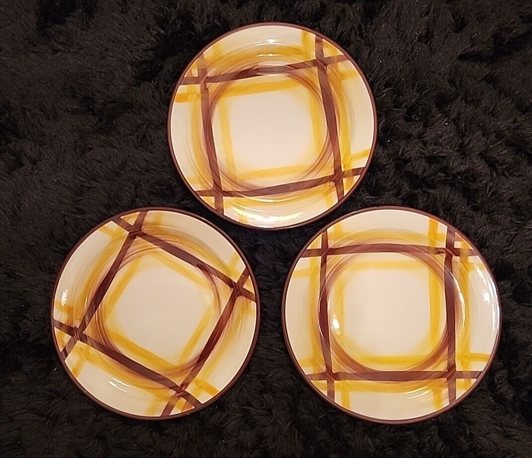 Lot of 3 Mid-Century MCM Vernonware Organdie Plates 9 3/4" Yellow Brown ...