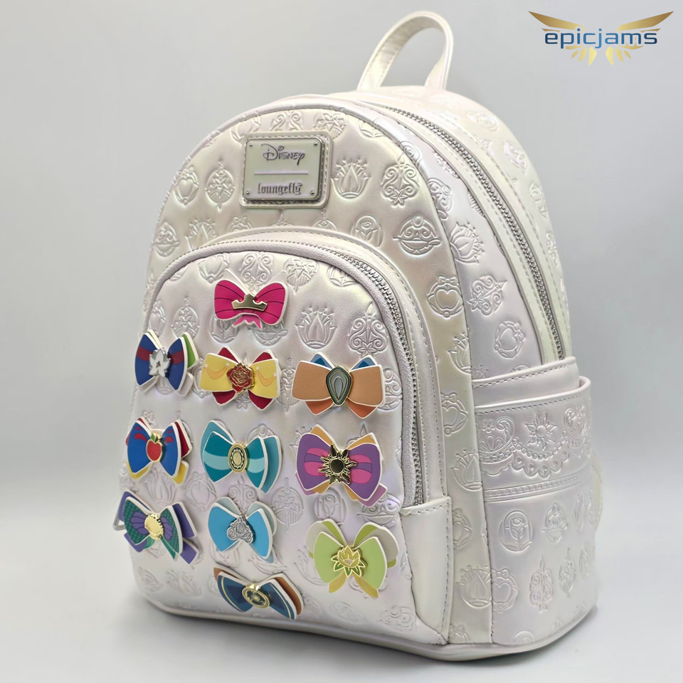 Loungefly Disney Princess Bows Iridescent White Embossed Mini Backpack ...