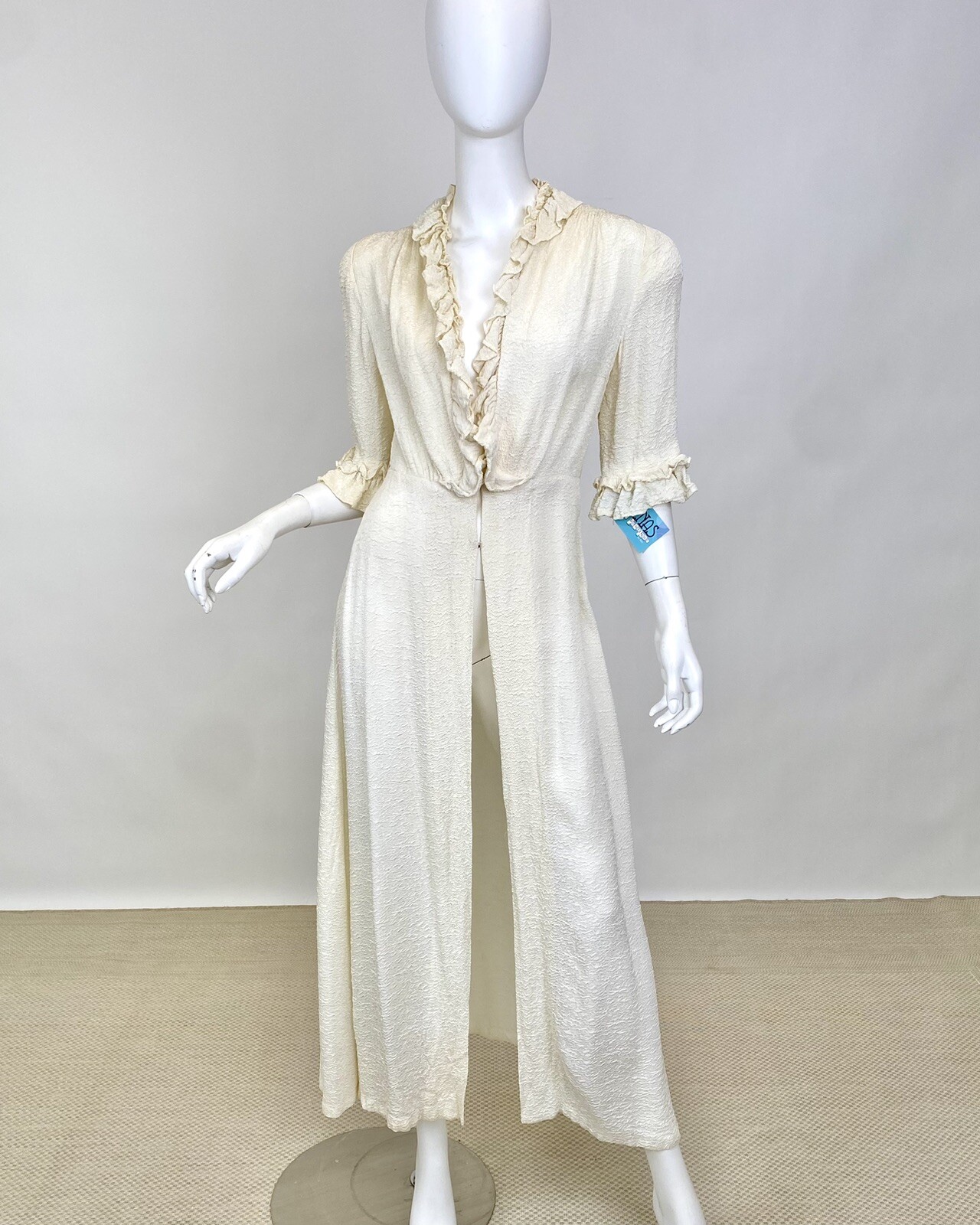 Antique 1930s Pale Cream White Robe Dressing Gown Sil… - Gem