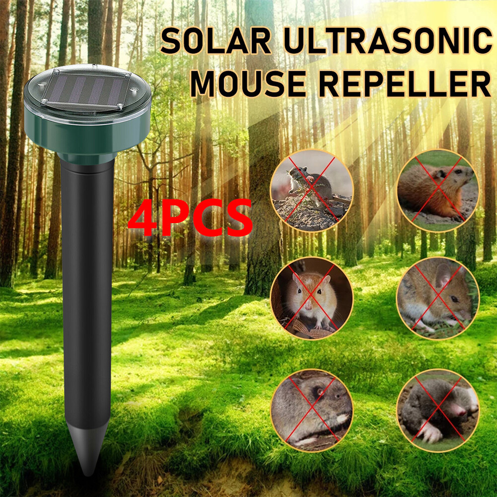 4xSolar Mole Repeller Ultrasonic Sonic Gopher Ground Stake Repellent ...