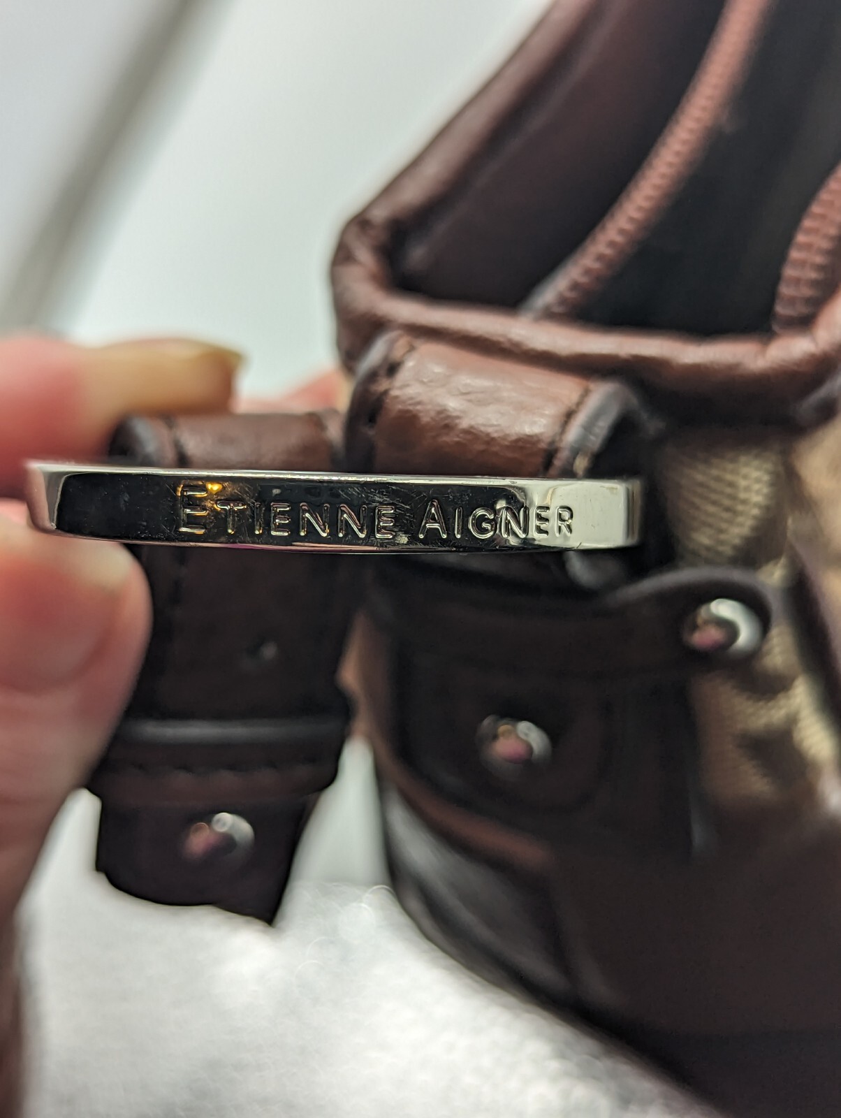 Vtg Etienne Aigner Patchwork Signature Logo Shoulder Bag Purse Brown ...