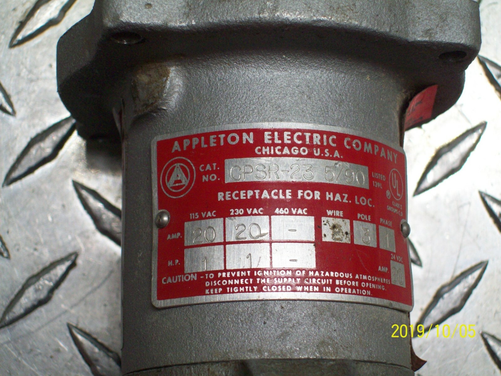 APPLETON CPSR-23 RECEPTACLE HAZARDOUS LOCATION 20 AMP 20 2W3P 1PH | eBay