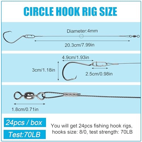 Saltwater Circle Hook Rigs,Steel Fishing Wire Leaders Rig with Offset 24pcs | eBay