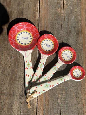 Ceramic Floral Accented Baking Measuring Spoons Multi Color With Floral ...