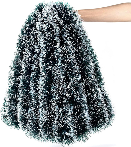 32.8 Ft/10 M Christmas Garland White and Dark Green Tinsel Hanging Home ...