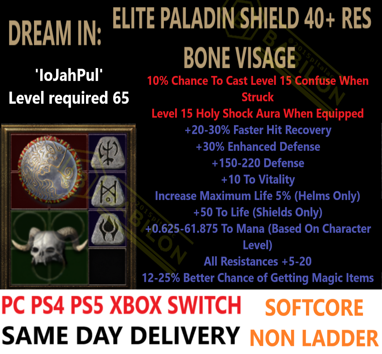 PC PS4 PS5 XBOX SWITCH Dream Runeword Non LD Diablo 2 Resurrected Items ...
