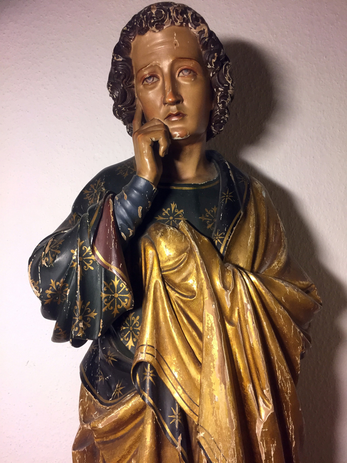 ANTIQUE 18/19TH 47" HAND CARVED WOOD CATHOLIC PATRON SAINT JOHN STATUE ...