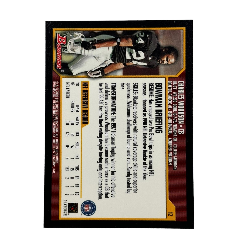 2000 Bowman #12 Charles Woodson HOF Oakland Raiders Michigan NFL Card ...