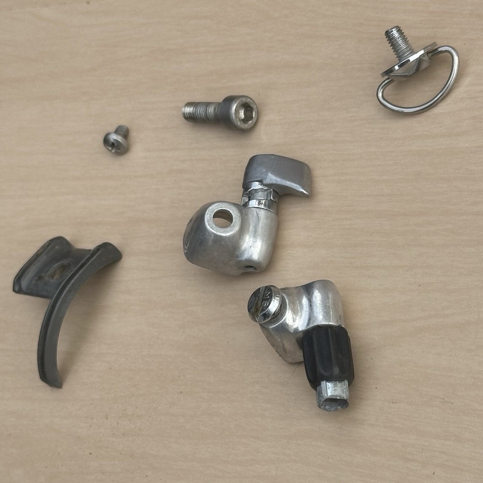 SHIMANO DOWN-TUBE ADJUSTABLE CABLE STOPS (2) HARDWARE SILVER AND CABLE ...