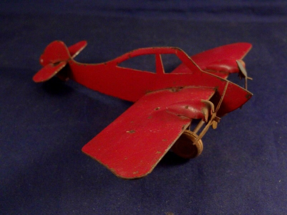 Vintage rare tin toy red plane airplane aircraft France 1930's | eBay
