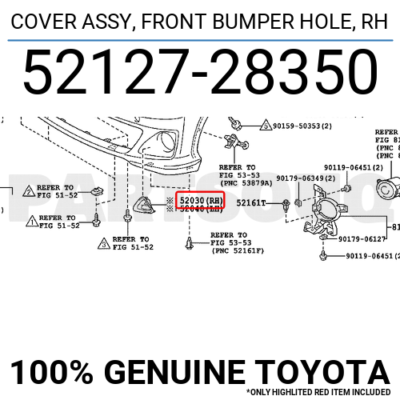 5212728350 Genuine Toyota COVER ASSY, FRONT BUMPER HOLE, RH 52127-28350 ...