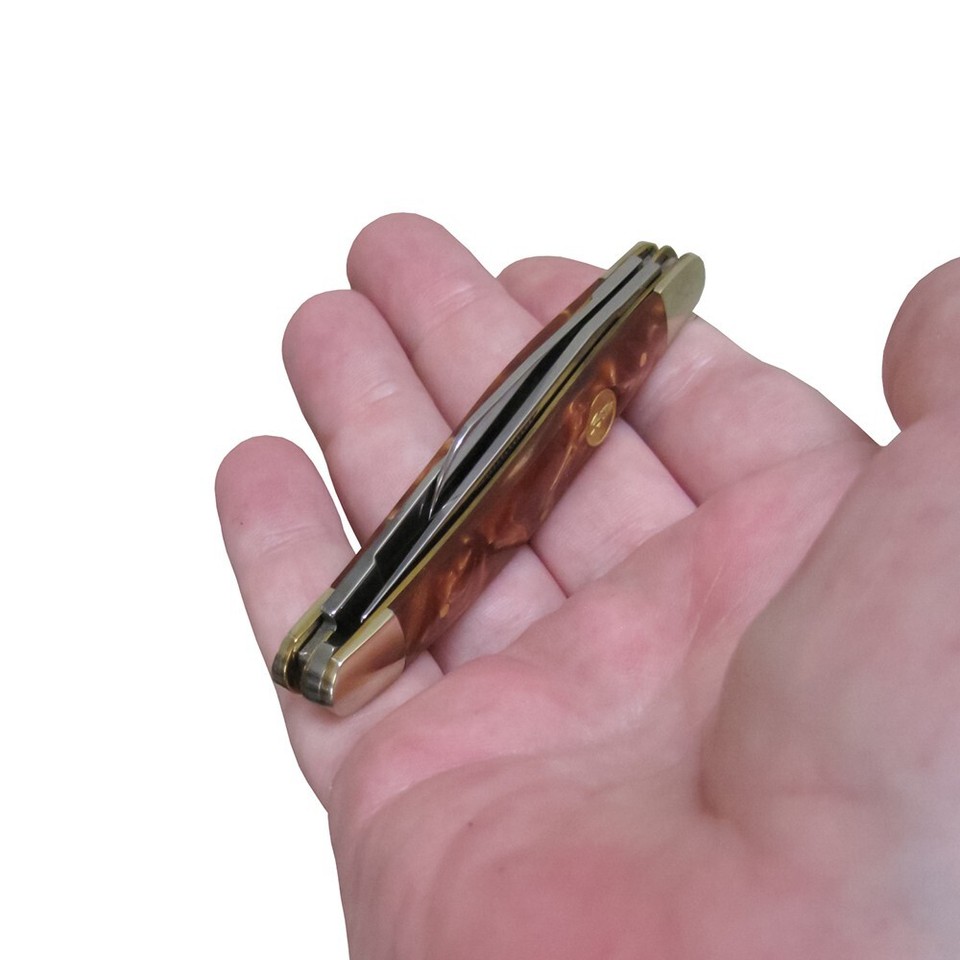 Rite Edge 3 BLADE STOCKMAN Pocket Knife w/ Brown Marble Style Acrylic ...