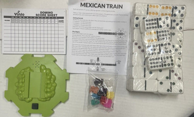 The Fundex Mexican Train Game Parts. Hub, Dominos, rule sheet, Hub ...