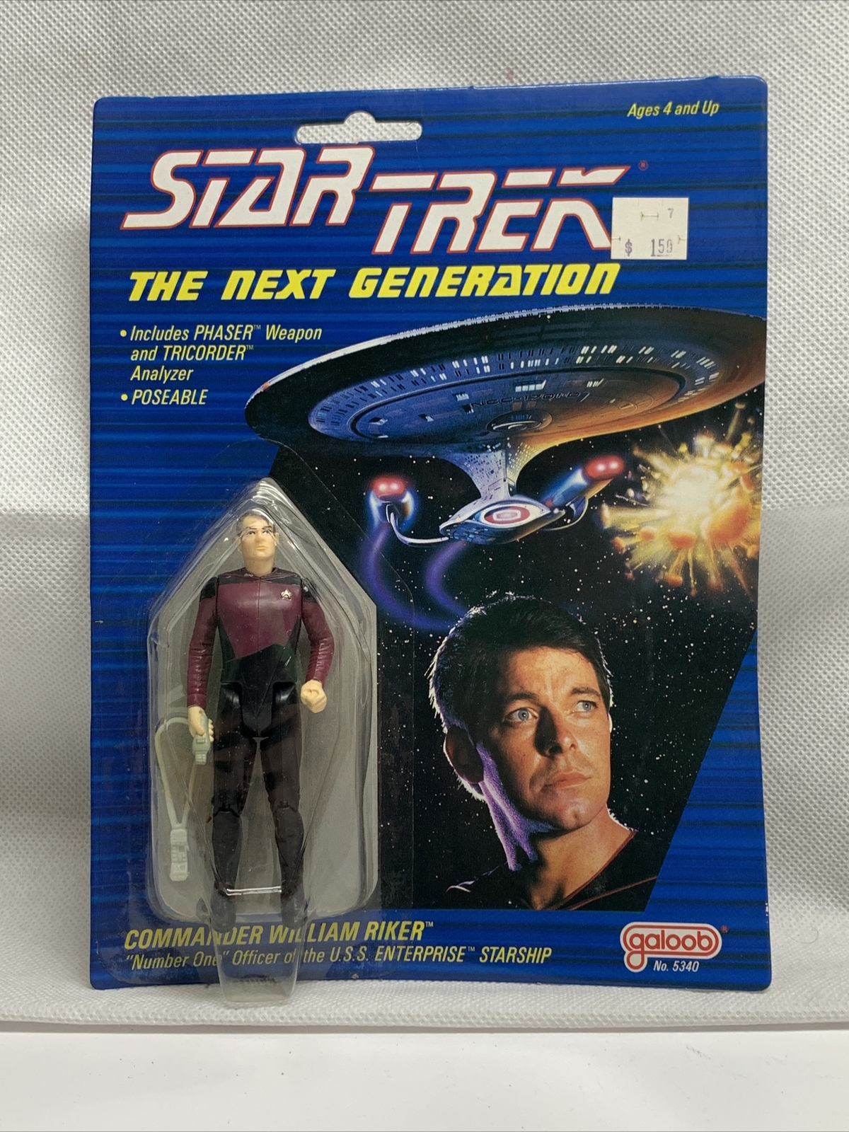 STAR TREK THE NEXT GENERATION COMMANDER RIKER ACTION FIGURE 1988 GALOOB ...