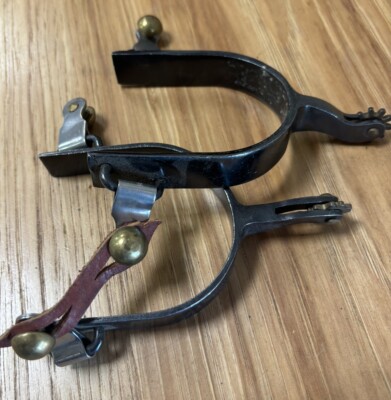 Vintage Western Riding Spurs Set Black Steel Brass Rowels Users | eBay