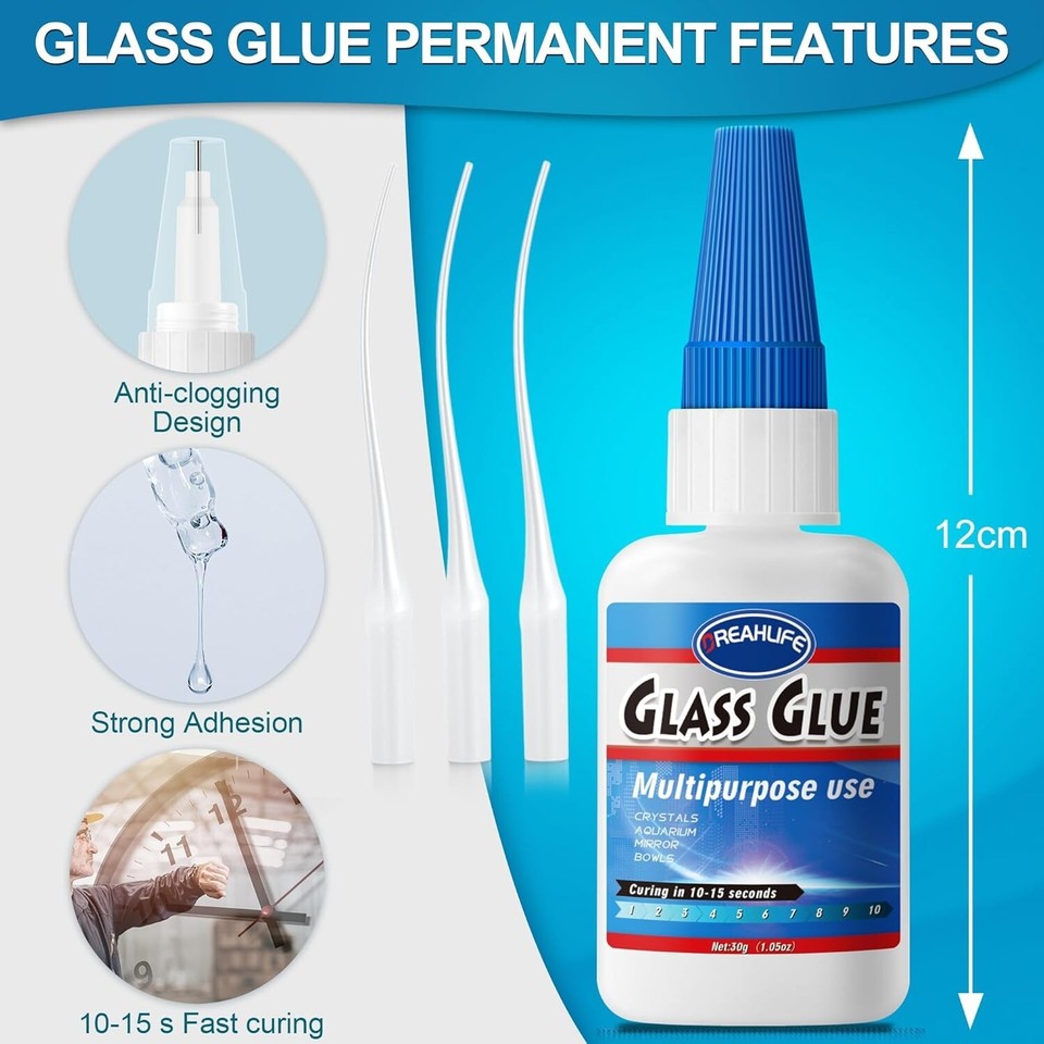 Super Glue for Glass Repair, 30g Super Instant Glass Glue, Clear ...