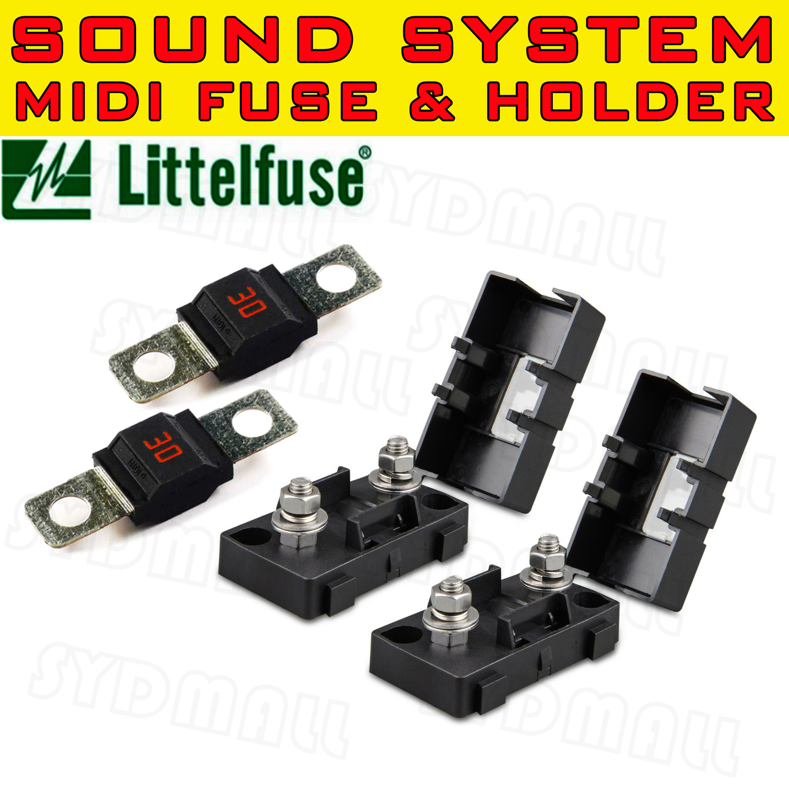 2 MIDI BOLT FUSES 30AMP + FUSE HOLDERS FOR DUAL BATTERY AND MEGA SOUND ...