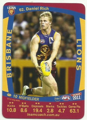 2011 AFL TEAMCOACH BRISBANE LIONS DANIEL RITCH 62 COMMON CARD | eBay ...