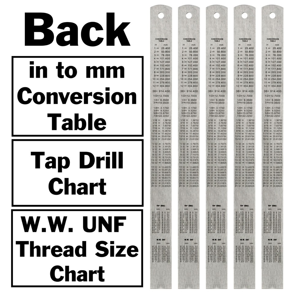 5 Pack Stainless Steel 12" / 30cm Rulers - SAE Inches and Metric ...